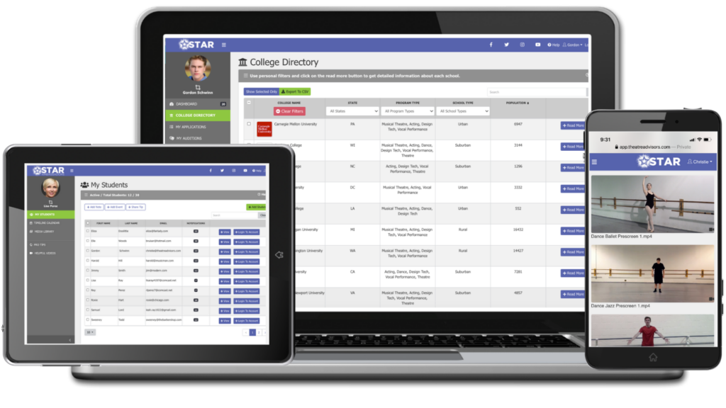 Performing Arts College Audition Software - The STAR App